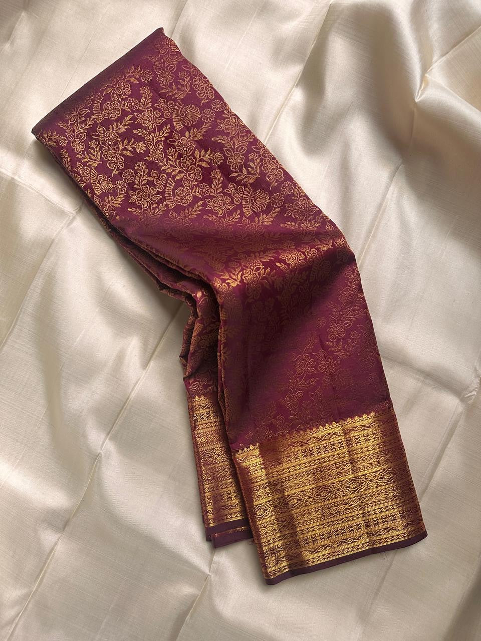 Katan Weave Majesty The Deep Plum Banarasi Silk Saree featuring a Gran